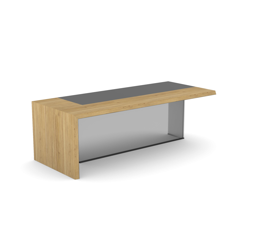 Sreno Executive Wooden Desk With Transparent Tempered Glass Leg - B2B ...