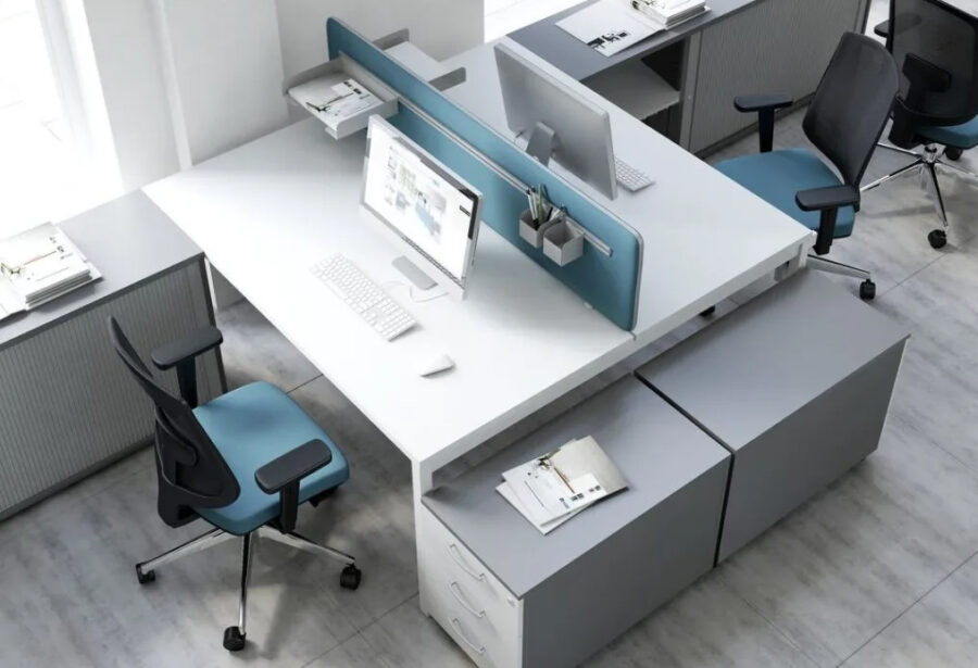OGI Y Bench Desking - Two Workstations With Metal Straight Legs - B2B ...